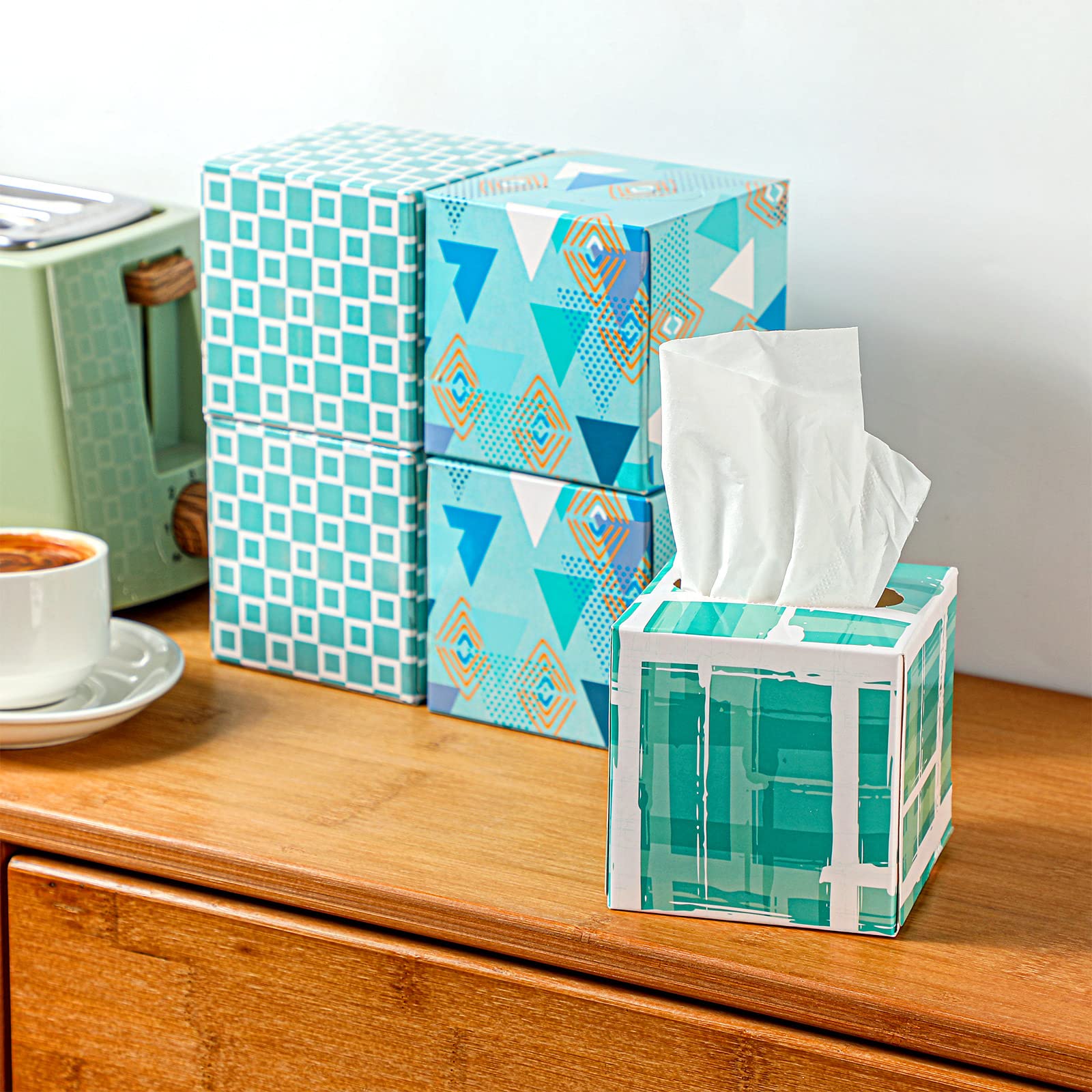 12 Pieces Facial Tissues Cube Boxes 2 Ply Soft Tissue Boxes Travel Tissue Bulk Toilet Tissues Car Tissues Travel Tissue Packs Facial Box Tissues Pack Upright Face Tissue Box (Geometric)