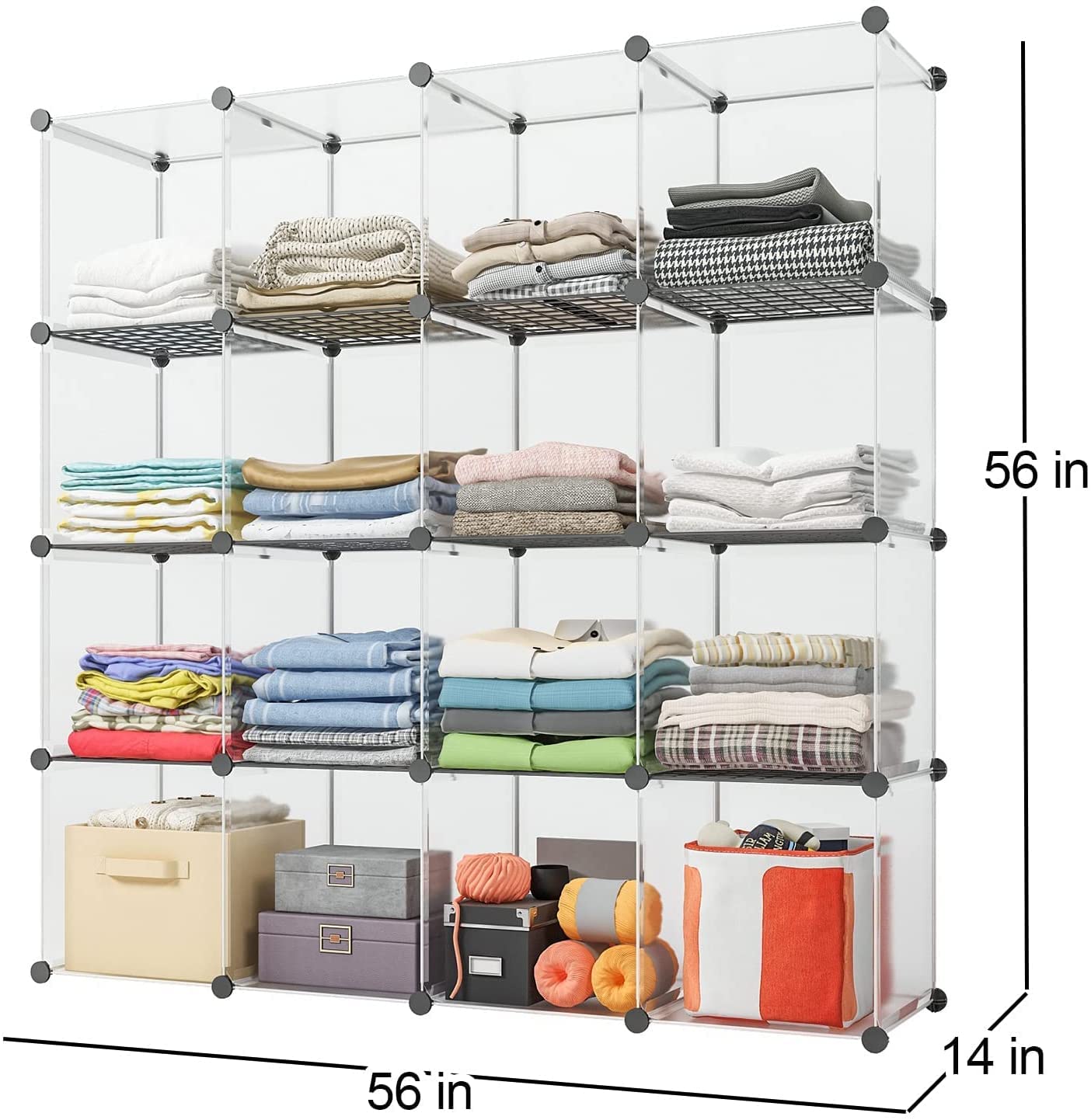 Aeitc Closet Organizer Add Wire Panels Cube Storage Organizer Protable Closet Storage Shelves Cubby Shelving Bookshelf Cube Organizer Storage Cubes, 16 Cubes, White