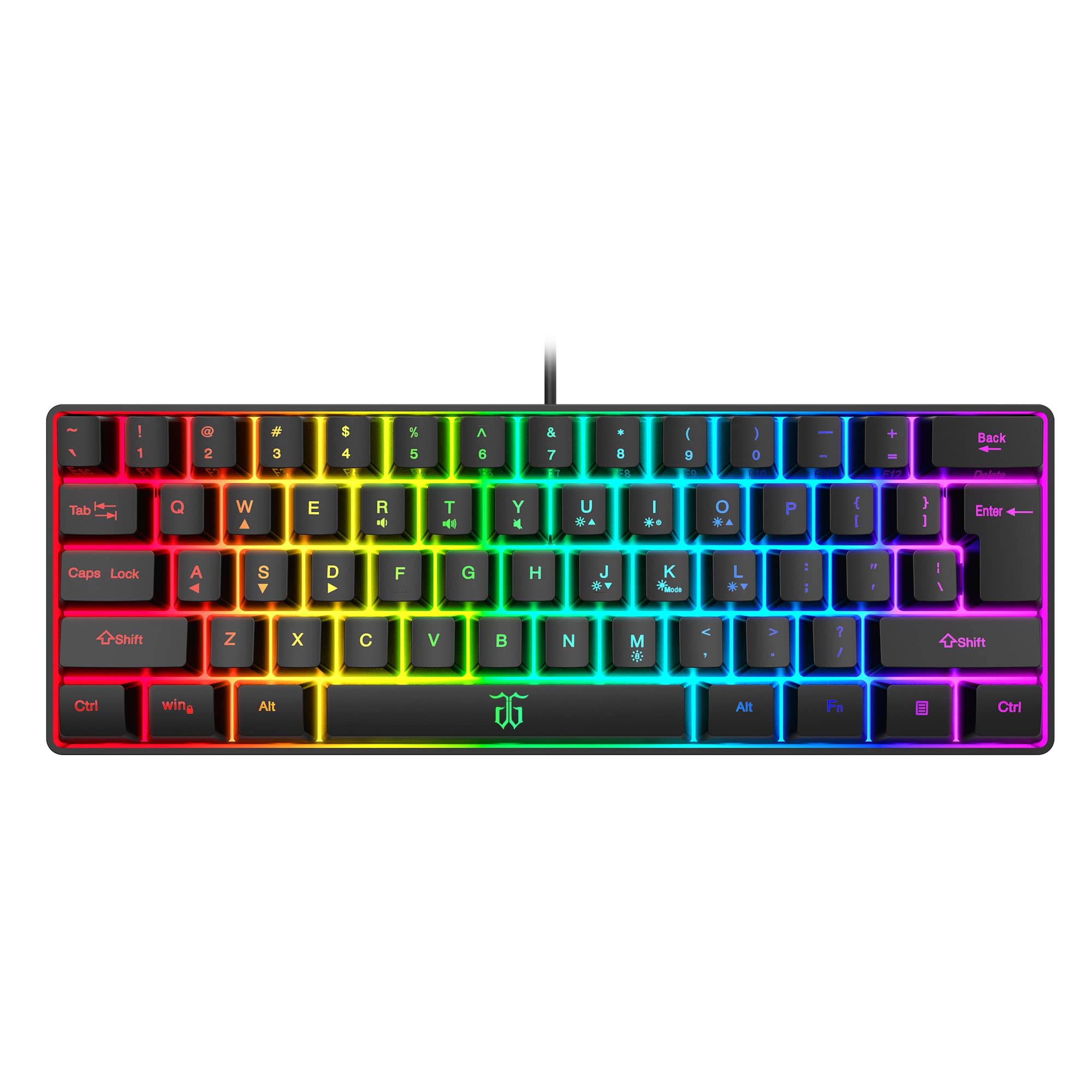 K60 61 Keys Multi Color RGB Illuminated LED Backlit Wired Gaming Keyboard, Waterproof Mini Compact 60 percent keyboard, for PC/Mac Gamer, Typist, Travel, Easy to Carry on Business Trip