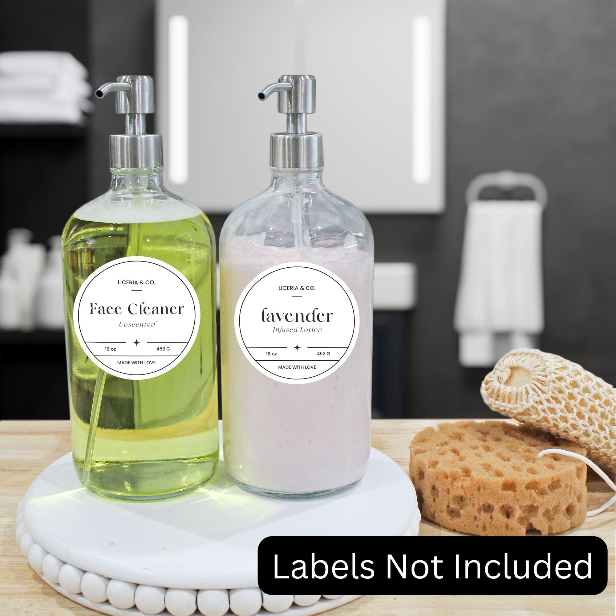 Cornucopia 32oz Glass Pump Bottles with Stainless Steel Pump (2-Pack, Clear); Economy Size Soap Dispenser for Massage Oils, Lotions, Liquid Soaps