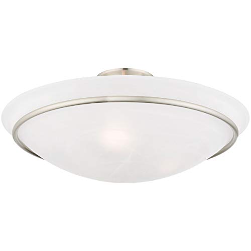 3 Light Brushed Nickel Ceiling Light Fixture with White Alabaster Glass Shade