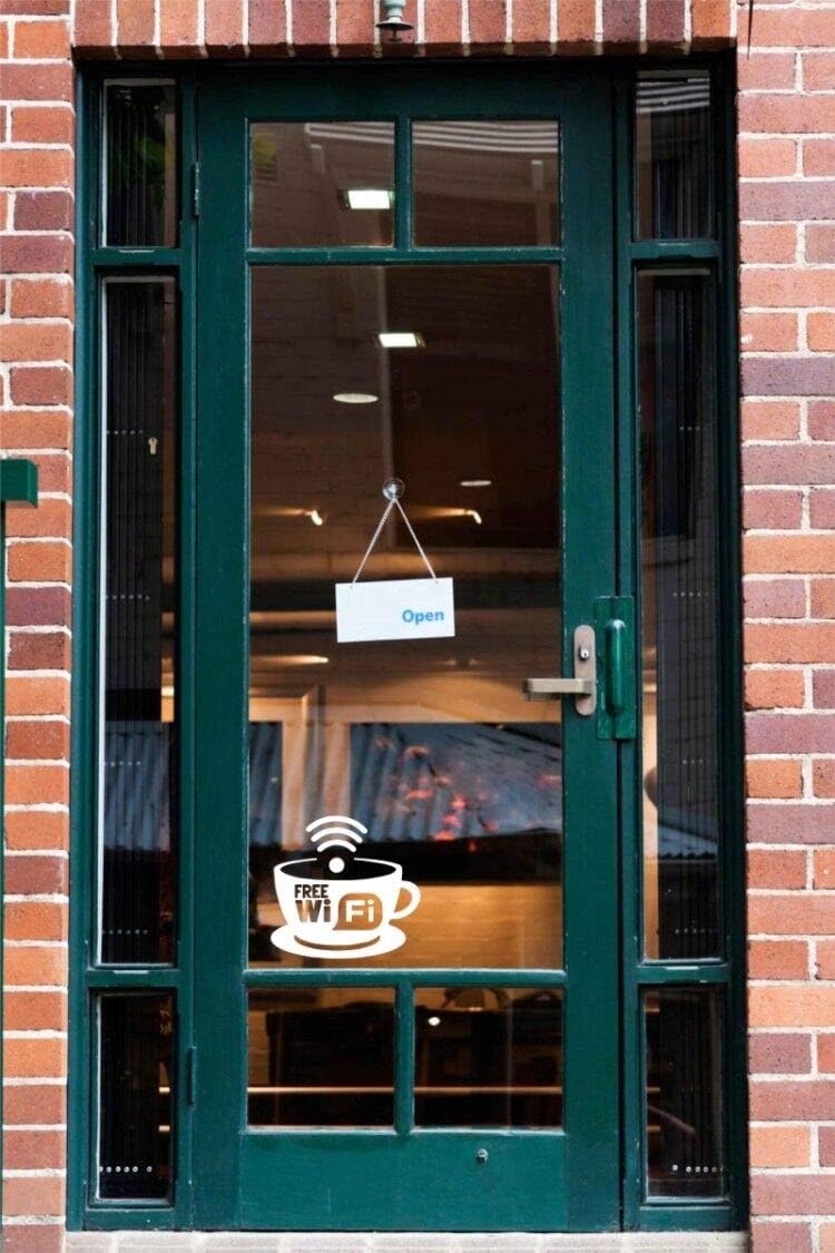 Free WiFi Sign Wall Stickers for Shop Glass Door Window Decals Cafe Restaurant Bar Pub Shop Murals AD06 (White)