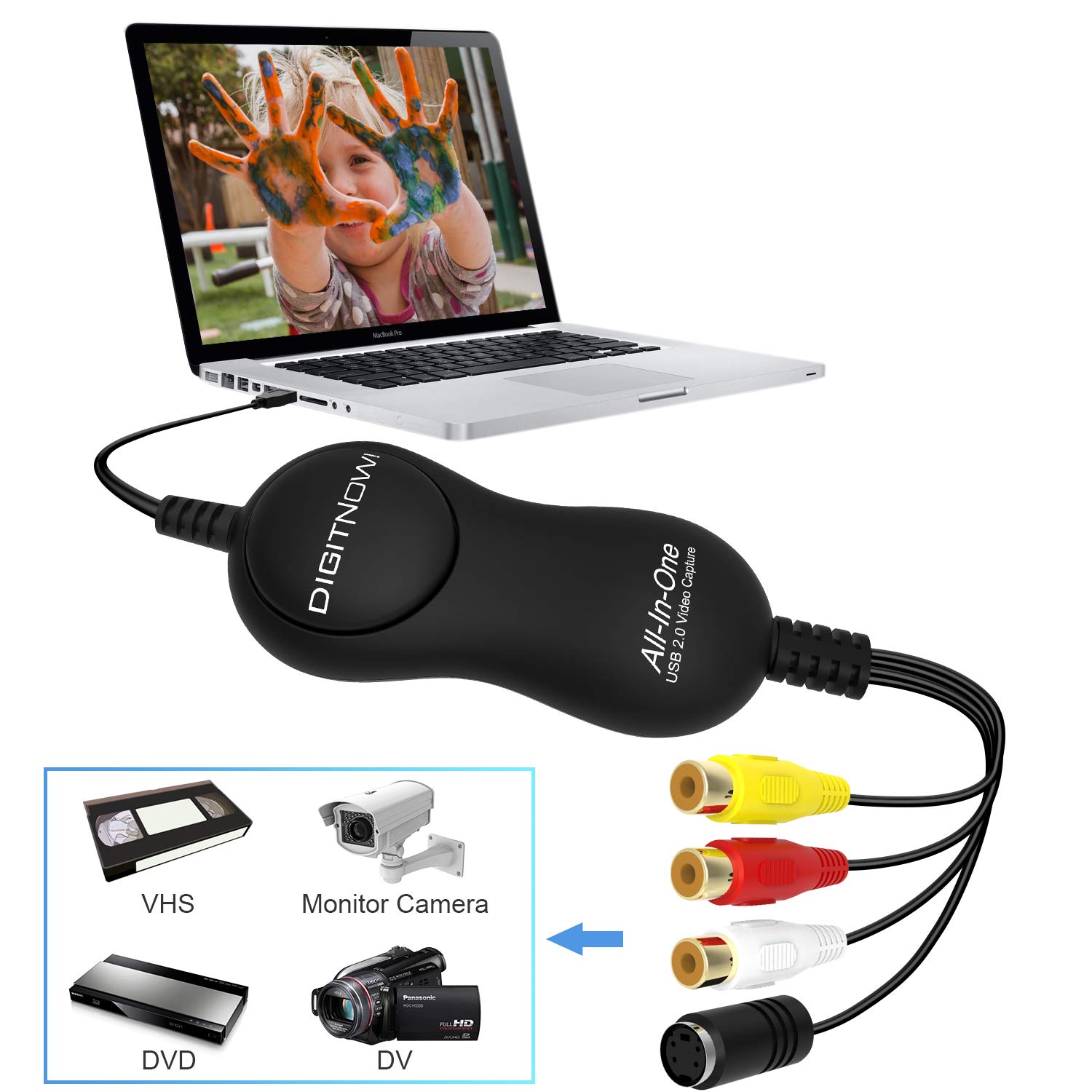 DIGITNOW USB 2.0 Video Capture Card Device Video Grabber One Touch VHS VCR TV to DVD Converter, Transfer VHS Home Videos to Mac OS X PC Windows 7 8 10