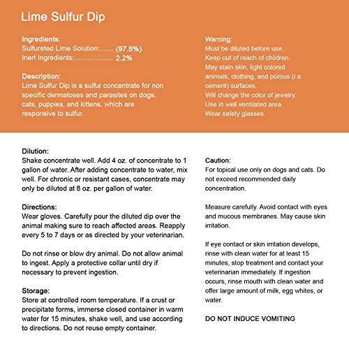 Classic's Lime Sulfur Dip - Pet Care for Itchy and Dry Skin - Xtra Strength Formula - Safe Solution for Dog, Cat, Puppy, Kitten, Horse (16 fl oz)