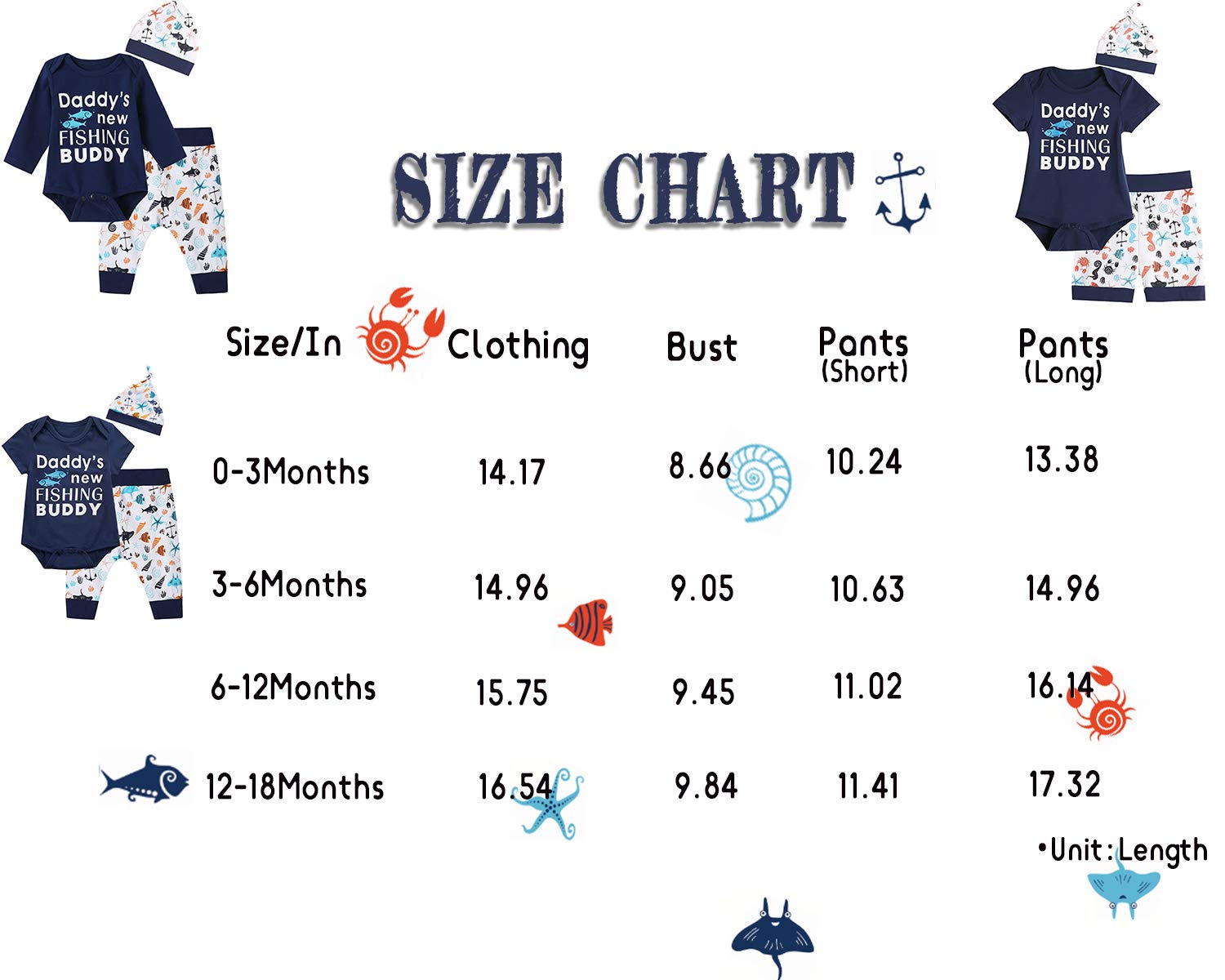 3PCS Baby Boys' Daddy's New Fishing Buddy Outfit Set Short Sleeve Bodysuit, Blue02, 0-3 Months