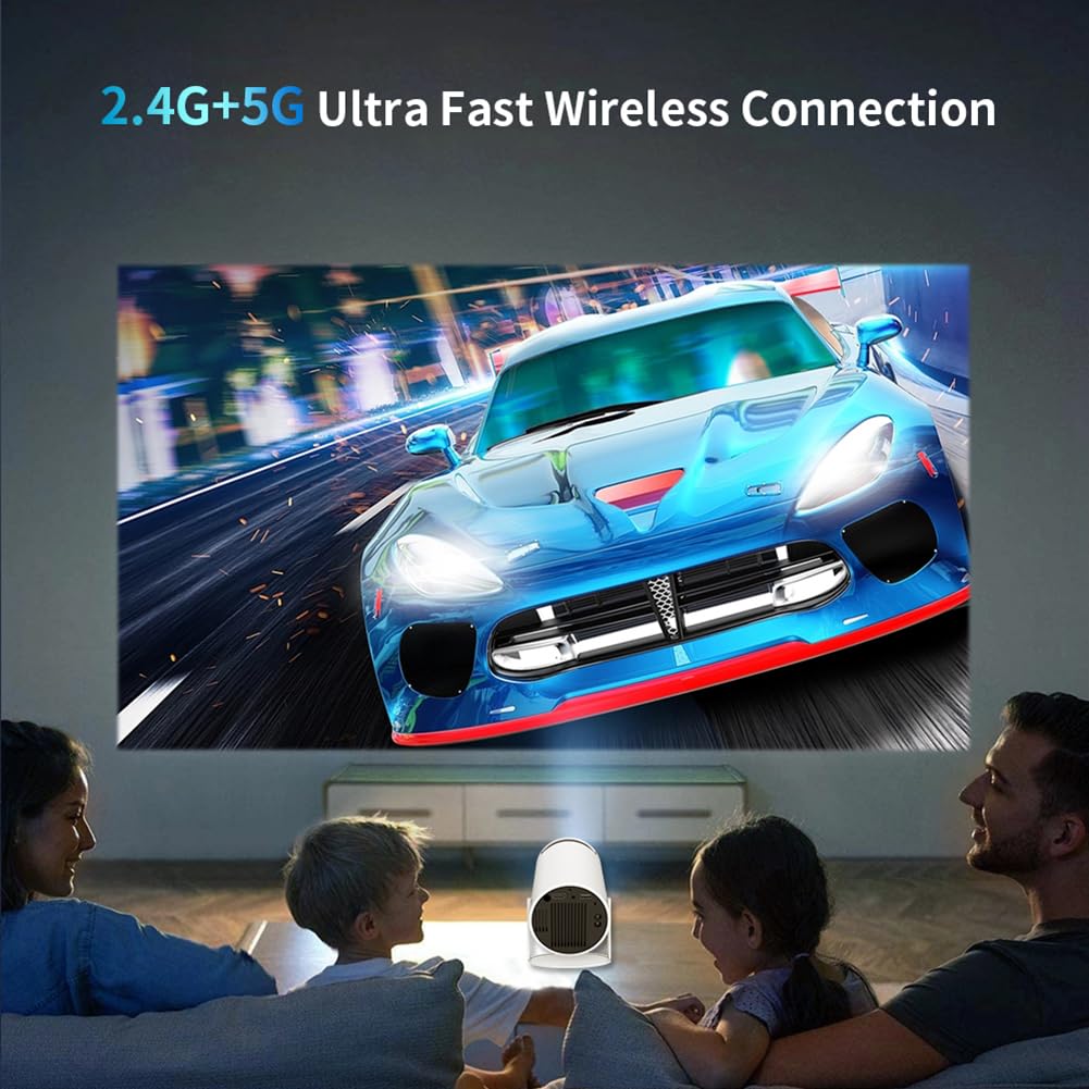 180 Degree Rotatable Freestyless FHD HDR Smart Portable Projector for Indoor and Outdoor Home Theater, Low Noise,Automatic Focusing,Big Screen Experience