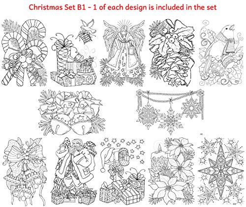 Art Eclect Christmas Coloring Cards for Adults, 12 Cards with 12 Unique Designs, 6 Red and 6 Green Envelopes Included (Christmas B1)