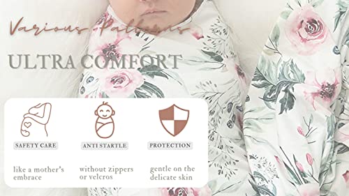 Terriboo Newborn Receiving Blanket and Headband Set Flower Print Baby Swaddle Wrap Floral (Pink)