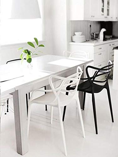 2xhome Set of 4 White Stackable Contemporary Modern Designer Plastic Chairs with Arms Open Back Armchairs for Kitchen Dining Chair Outdoor Patio Bedroom Accent Patio Balcony Office Work Garden Home