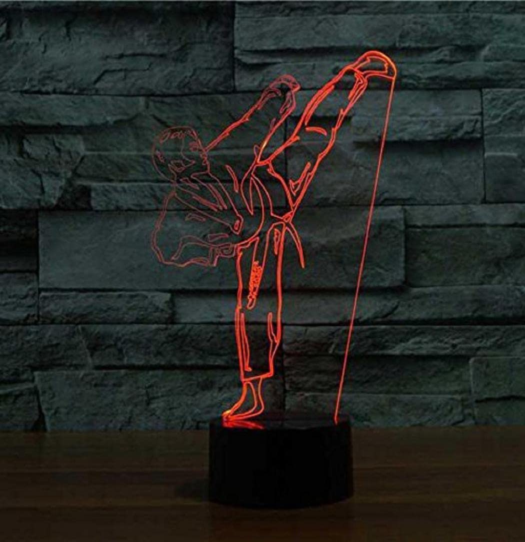 3D Gradient Karate Taekwondo Night Light Remote Control Touch Switch 16 Color Change LED Table Desk Lamp Acrylic Flat ABS Base USB Charger Home Decoration Toy Birthday Xmas Kid Children Gift