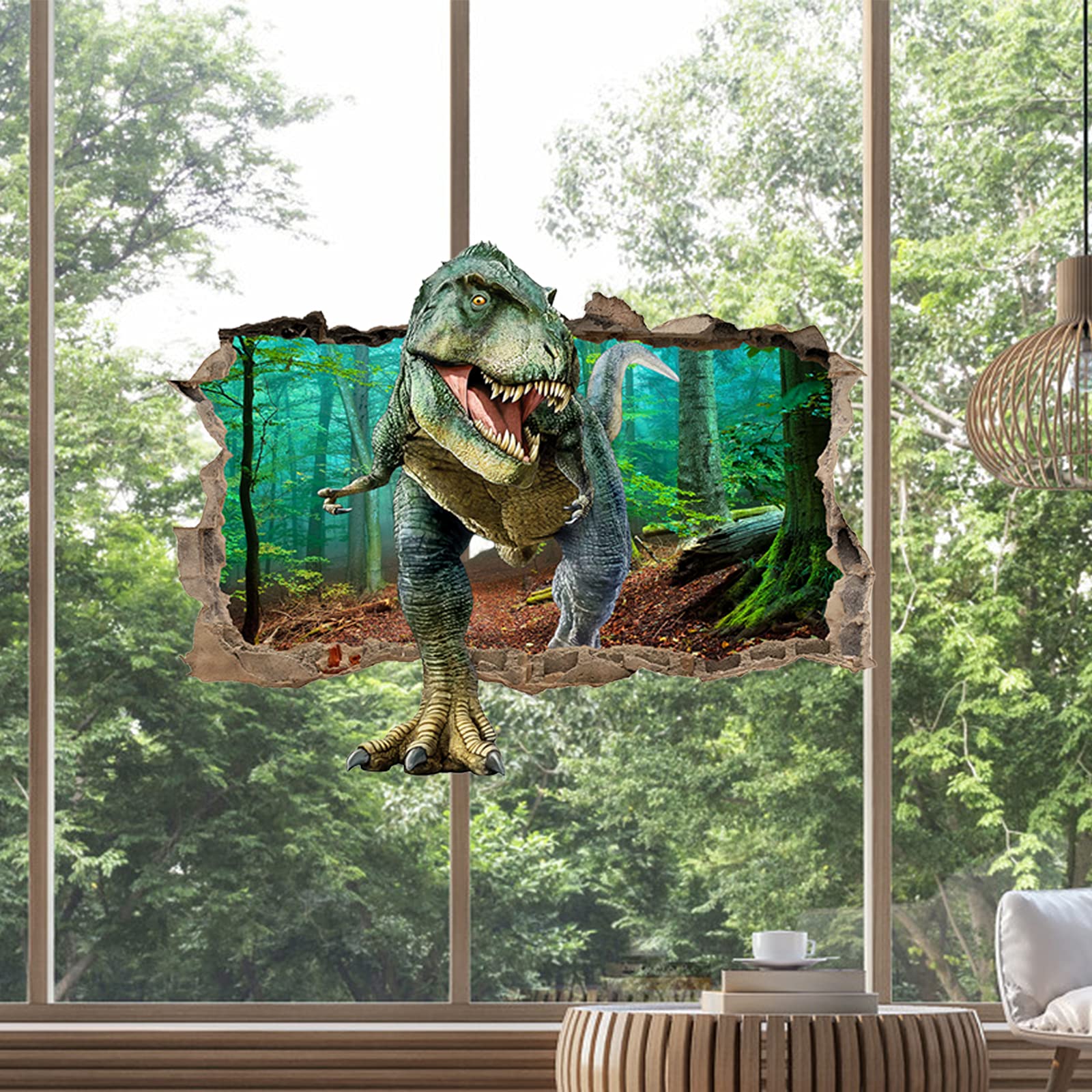 DILIBRA 3PCS 3D Broken Giant Dinosaur Wall Sticker, Simulation Crack Hole Dinosaur Wall Decal, Self-Adhesive Dinosaur Cracked Smashed Wall Decor Mural for Boys Bedroom Baby Kids Nursery