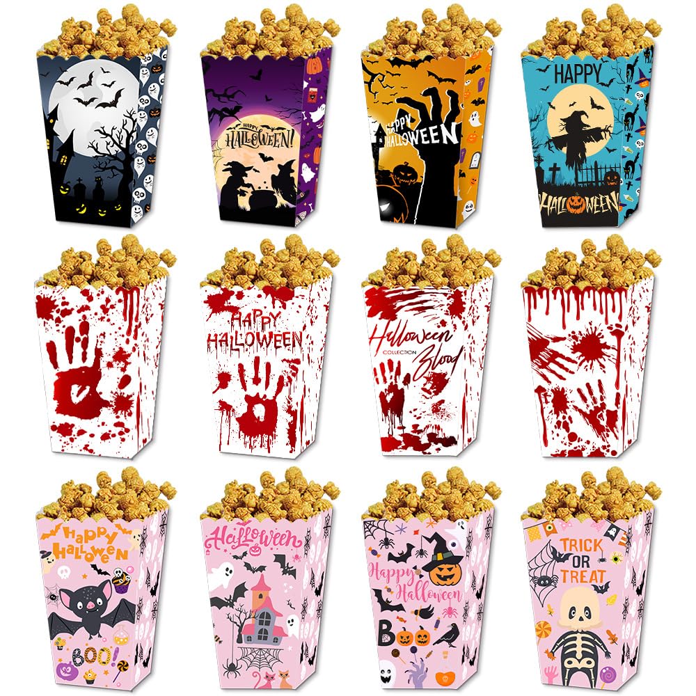 12 Pieces Halloween Popcorn Box Halloween Party Favor Snack Treat Boxes Candy Cookie Container Decorations Gifts for Kids Adults Halloween Party Favor Supplies