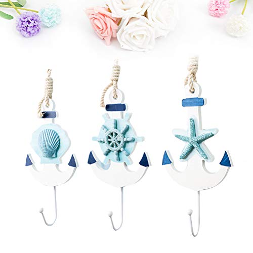 Cabilock 3pcs Mediterranean Ocean Style Wall Hook Coat Hook Clothes Hooks Hanger Wall Hanging Hooks for Home