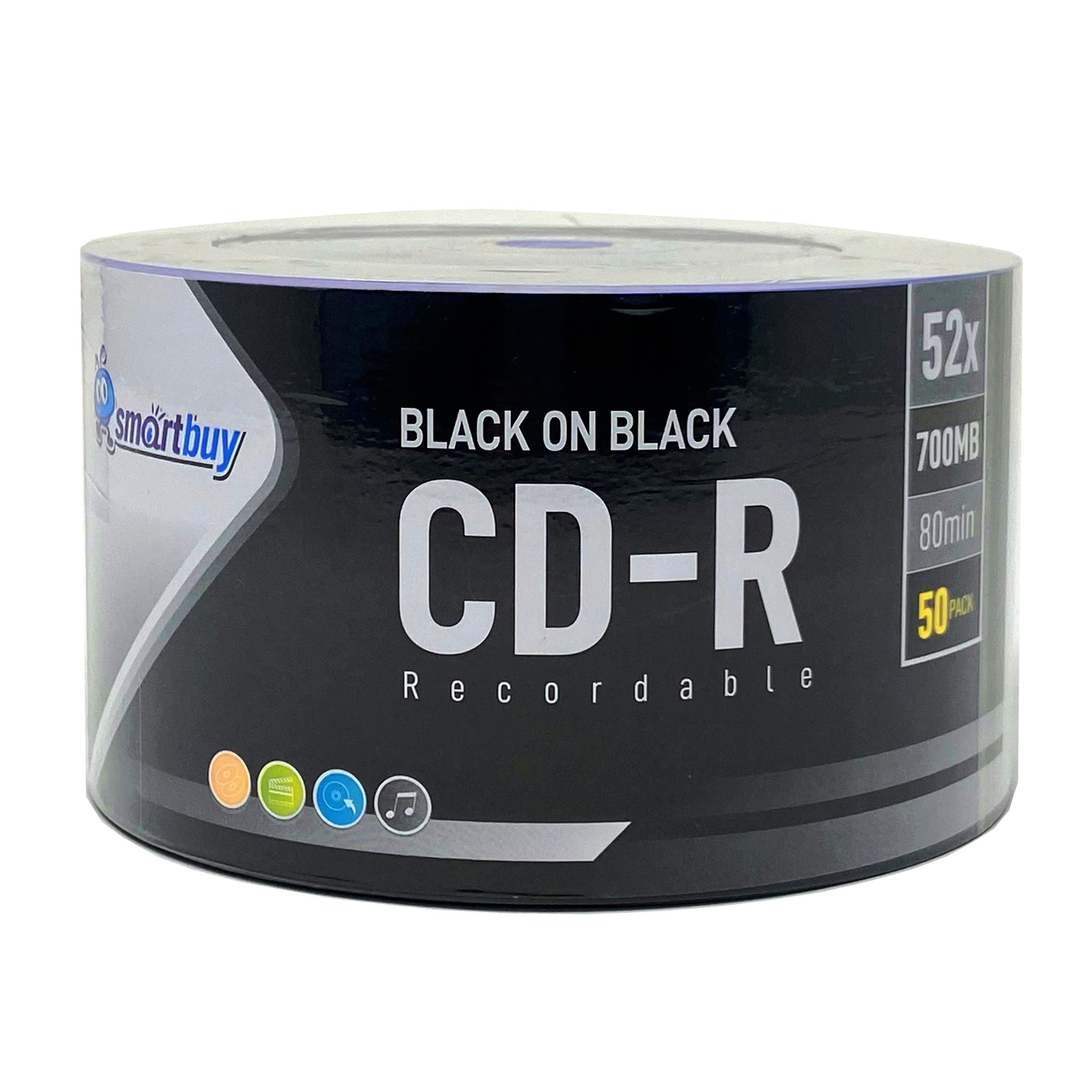 50 Pack Smartbuy Black on Black CD-R 52X 700MB 80 mins Double Side Black Vinyl Blank Recordable Disc