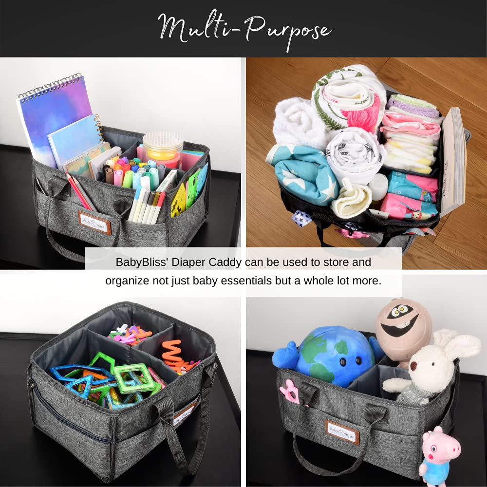 BabyBliss Diaper Caddy - Storage Bin for Nursery - Car Organizer for Diapers and Baby Essentials - Waterproof Storage Basket for Changing Table