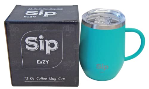 BLACK Double Walled 18/8 StainlessSteel Insulated Cup, Handle & Lid 12oz- Drinks Hot up to 6 hours Cold up to 24hour - Coffee, Tea, Beer, Water, Wine -Arrives Boxed for easy Gifting!