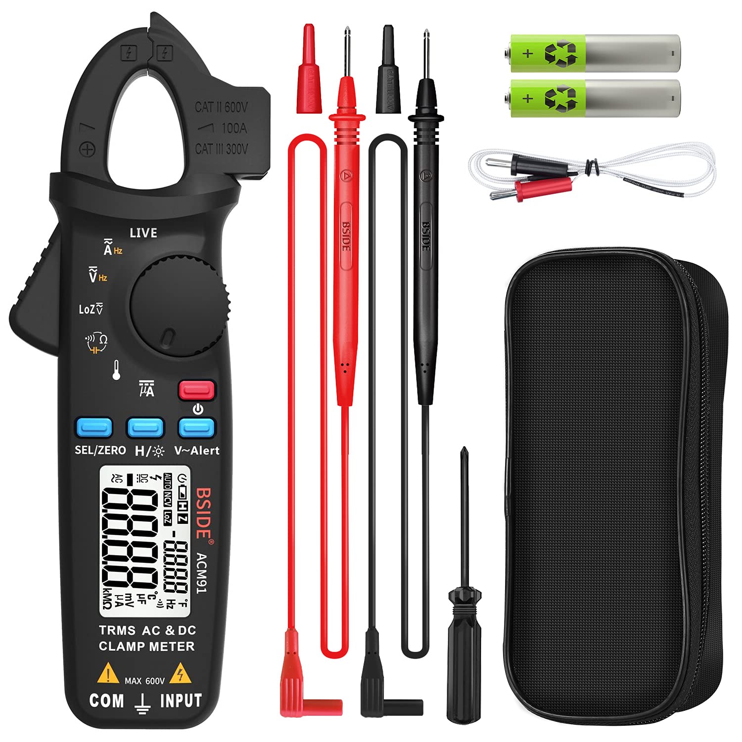 1mA DC Clamp Meter True RMS 6000 Counts Auto-Ranging Digital Multimeter Capacitance Temperature Ohm Live Check V-Alert Low Impedance Voltage Tester for HVAC Automotive