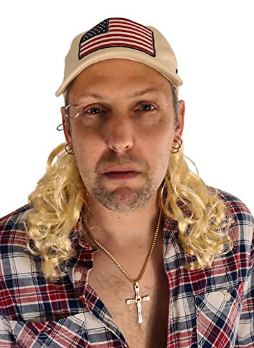 Country Hick Costume Set - USA Hat with Blonde Wig - Cross Necklace - Earrings -