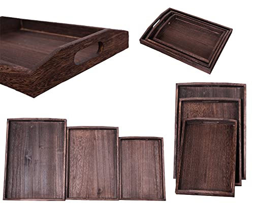 Farmhouse Wood Serving Trays Set of 3 - Stained Wood Brown | Stylish and Functional Platters for Exquisite Food Presentation | Rustic and Durable Kitchen Accessories