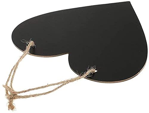 8.6 x 7 InchHanging Wooden Blackboard Erasable Message Chalkboard with String for Signs, Weddings, Parties, Home, Garden Decorations,3 Pcs (Heart Shaped)