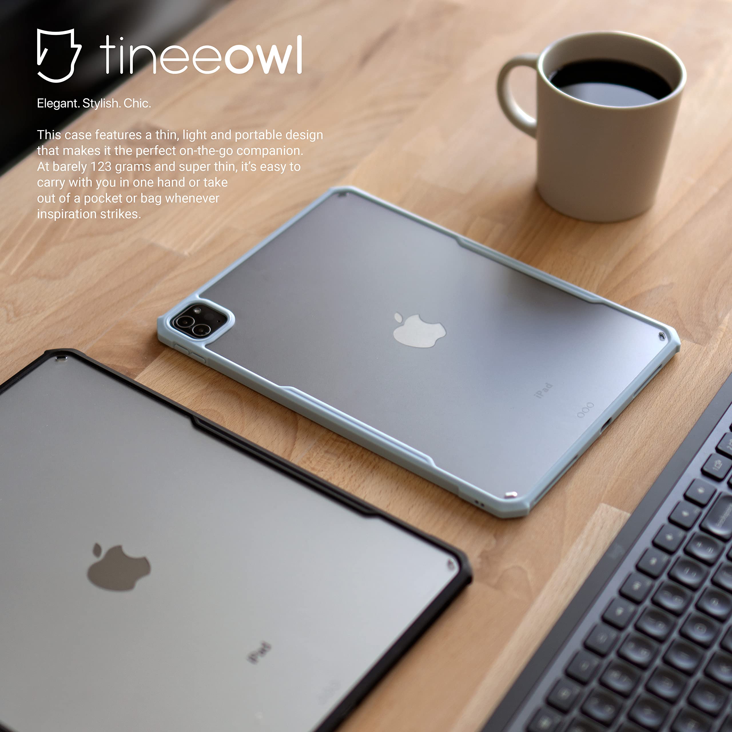 TineeOwl iPad Pro 12.9 inch Case 2022, 2021, 2020, 2018 (6th, 5th, 4th & 3rd Generation) Ultra Thin Matte Clear, Supports Apple Pencil Wireless Charging, Absorbs Shock (Black/Matte Back)