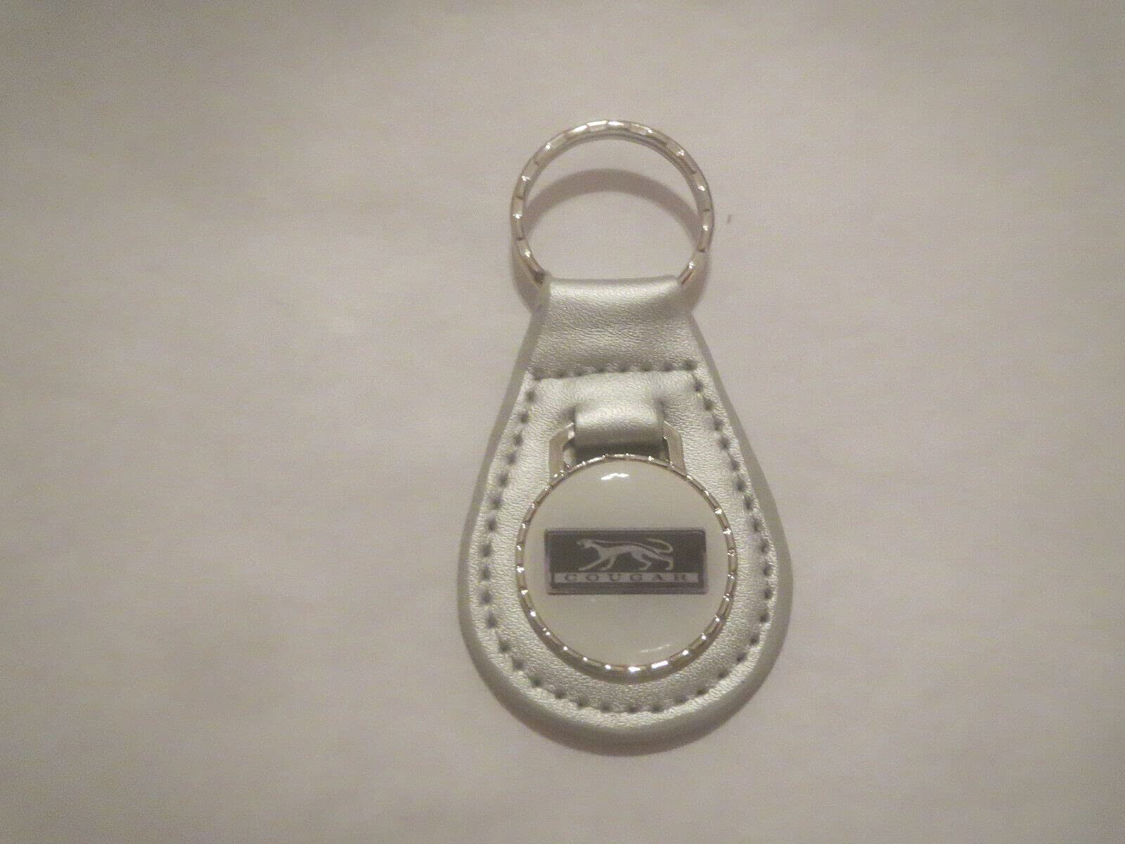 1967 1968 1969 1970 COUGAR CAT LOGO EMBLEM PLAQUE LEATHER KEYCHAIN - SILVER