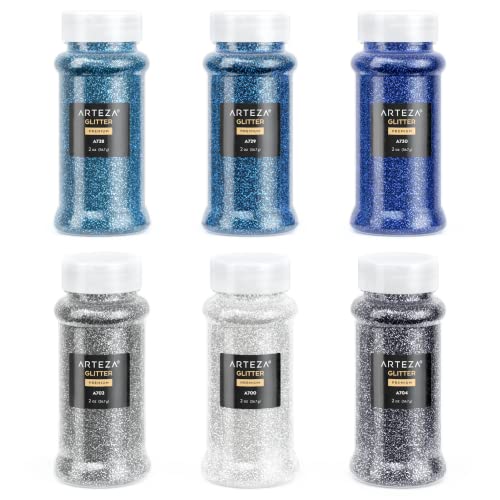 Arteza Fine Glitter Set, 6 x 2-oz Bottles, Ocean-Toned Glitter for Resin, Glue, Acrylic Paint, Arts and Crafts Supplies for Creating DIY Projects and Holiday Art
