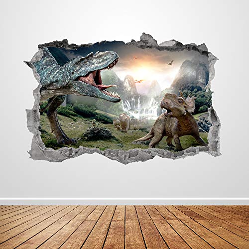 Dinosaurs Wall Decal Art Smashed 3D Graphic Jurassic World Wall Sticker Mural Poster Kids Bedroom Decor Gift UP325 (70"W x 46"H inches)