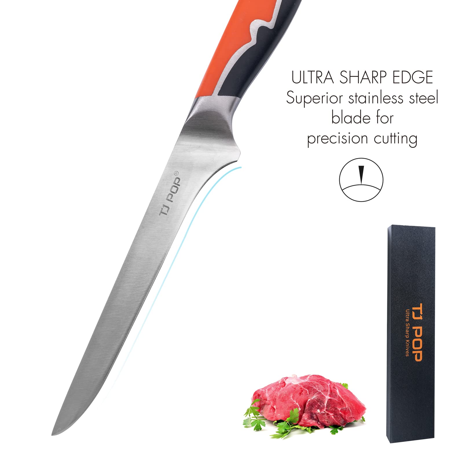 TJ POP Boning Knife, Ultra Sharp Fillet Knife for Fish and Meat, Full-tang Designed, 6 Inch Blade German HC Steel, Comfort Grip Non-slip Handle