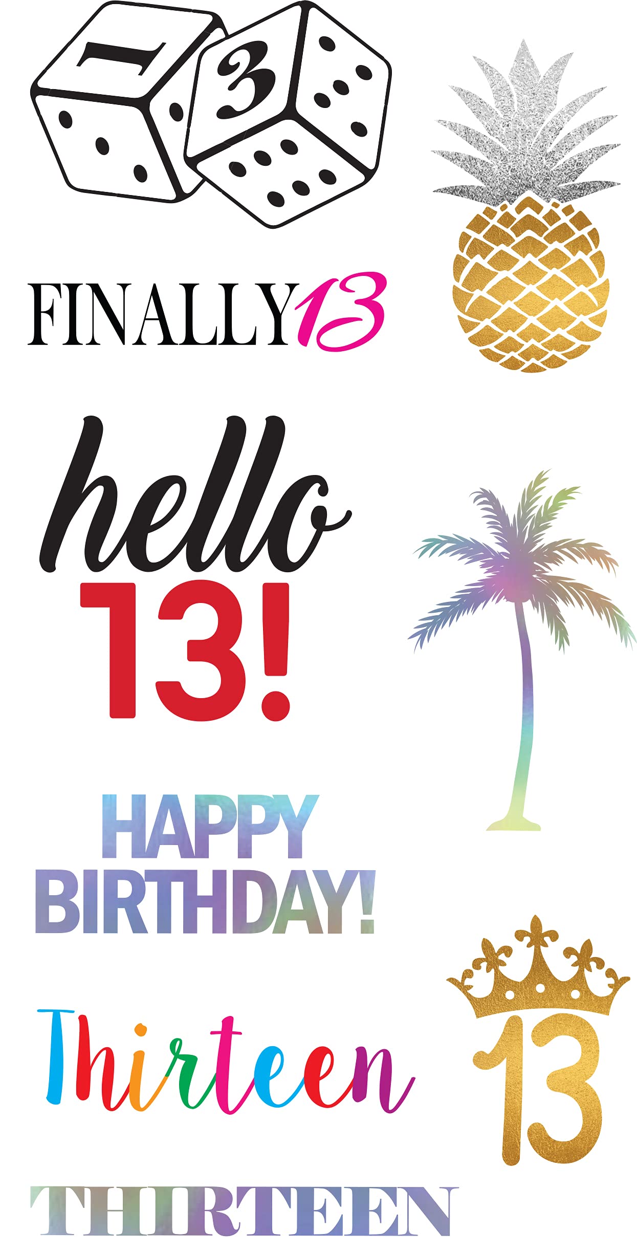 13th Birthday Temporary Tattoos (2 Pages) - Official Teenager Party Supplies, Ideas, Gifts and Decorations