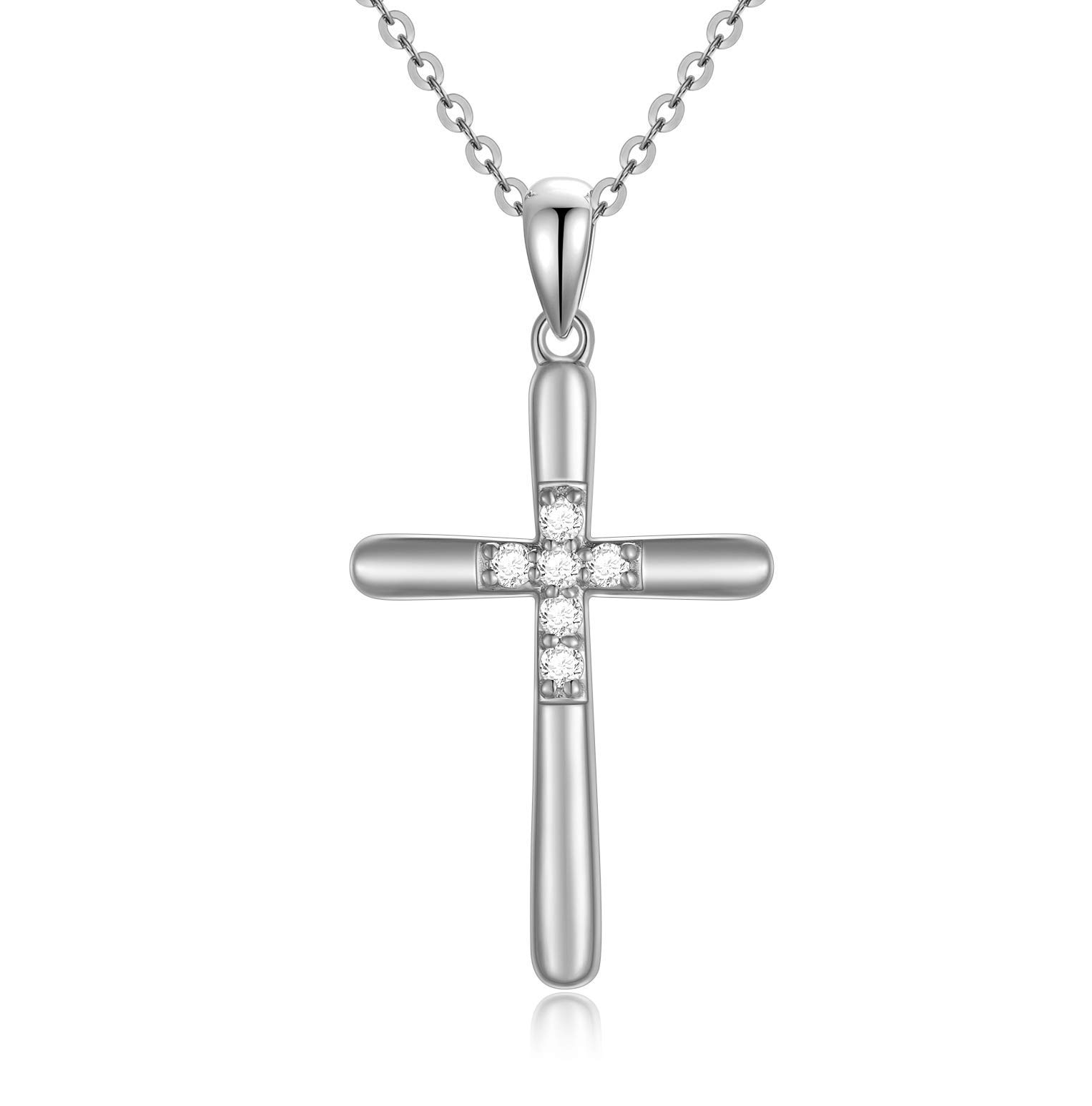 14K Solid Gold Diamond Cross Necklace for Women, Real Yellow Gold Blessed Cross Pendant with Natural Diamonds Anniversary Jewelry Gift for Her, Wife, Mom 18 inch