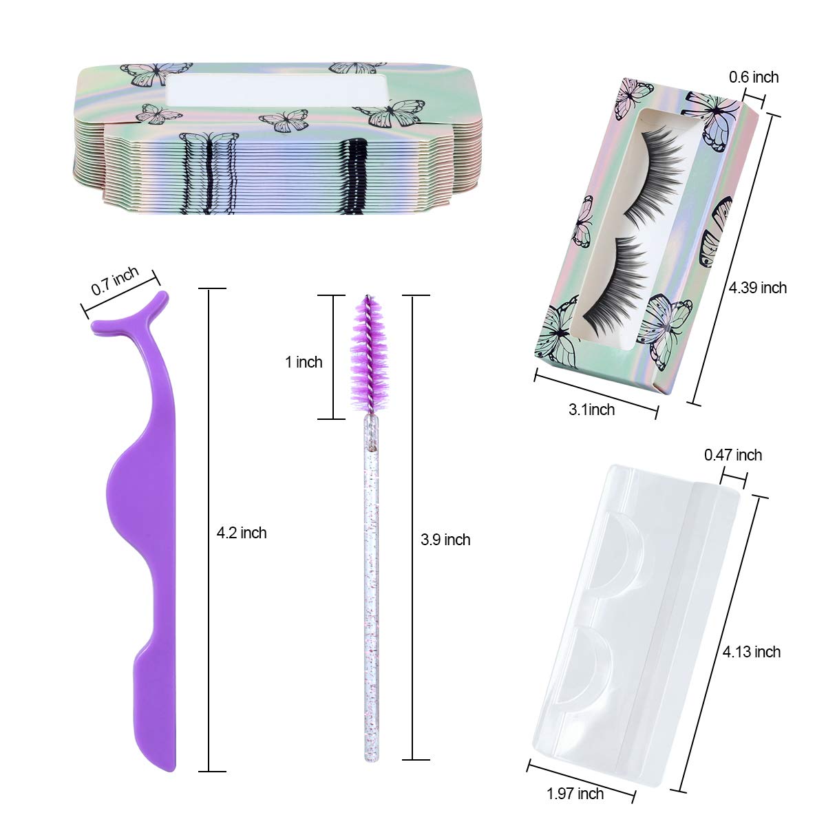 180pcs False Eyelash Kit Include 30 Empty Eyelash Packaging Box Eyelash Storage Case, 30 False Eyelash Tray, 20 Eyelash Extension Tweezers Applicator Tool, 100 Eyelash Brush Mascara Wands Applicator