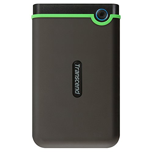 Transcend 4TB SJ25M3, USB 3.1 Portable Hard Drive Rugged, Anti-Shock Resistant, Compact and Lightweight with Lightning-Fast Speeds, One Touch Backup Button, Iron Grey - TS4TSJ25M3S