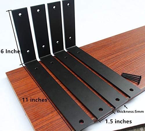 8 Pack - L11" x H 6" x W 1.5", 5mm Thick Rustic Shelf Bracket, Iron Shelf Brackets, Metal Shelf Bracket, Industrial Shelf Bracket, Modern Shelf Bracket, Decorative Shelving, Shelf Supports with Screws