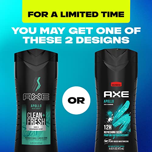 AXE Body Wash Apollo 4 Count for Long Lasting Freshness Sage & Cedarwood Men's Body Wash with Odor-Busting Prebiotics 16 oz