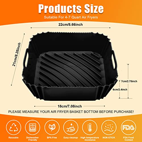 Air Fryer Liners β Durable Air Fryer Silicone Liners β Air Fryer Liners Square with Practical Handles β Dishwasher and Oven Friendly Silicone Air Fryer Basket β 2pcs (Black+Grey)