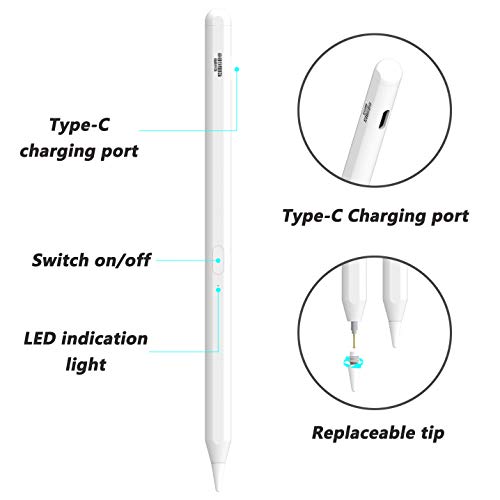Stylus Pen Compatible with iPad/iPad Pro, iPad Pro Pen with Tilt and Palm Rejection for iPad 6th, iPad Mini 5th, iPad Air 3rd Gen, iPad Pro (11/12.9")