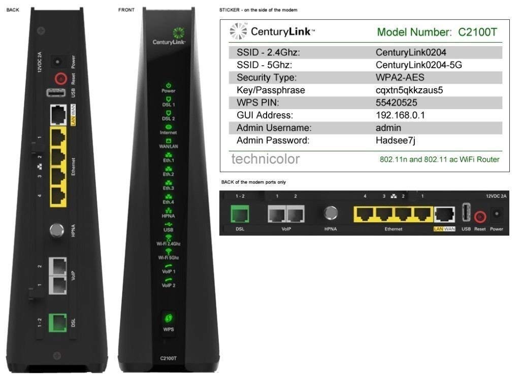 CenturyLink Prism TV Technicolor C2100T 802.11AC Modem Router Gigabit DSL Fiber 2.4/5GHz (Renewed)
