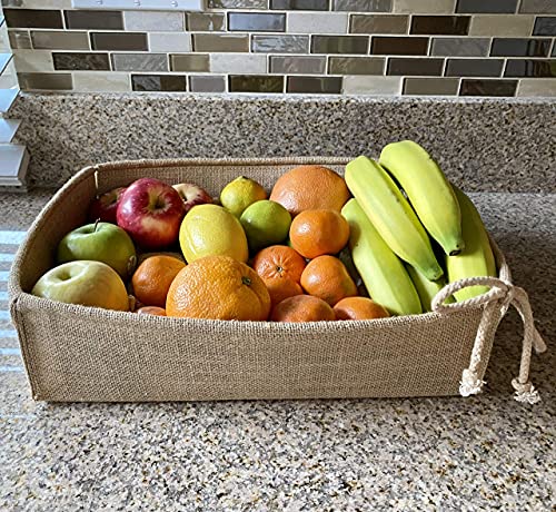 Decorative Basket Rectangular Burlap Fabric Storage Bin Collapsible Organizer for Home, Decor and Gifts (Large 14 x 9.75 x 4 inches)