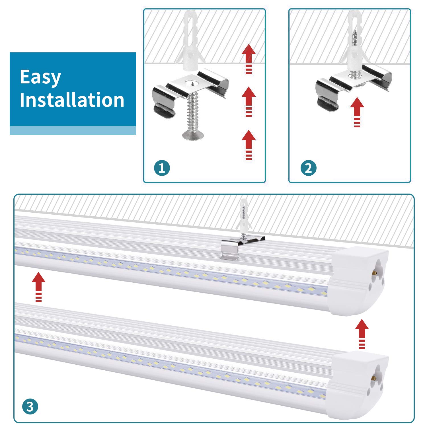 8FT 120W Linkable Shop Light Fixture, T8, 6000K, Clear Cover, V Shape, LED Shop Lights, Cold White, 8 Foot LED Tube Light, High Output, LED Light Bulb for Garage, Warehouse, Plug and Play,(12-Pack)