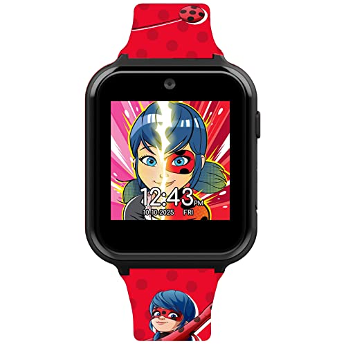 Accutime Miraculous Ladybug Kids Red Educational Learning Touchscreen Smart Watch Toy for Girls, Boys, Toddlers - Selfie Cam, Learning Games, Alarm, Calculator, Pedometer & More (Model: MRC4010AZ)