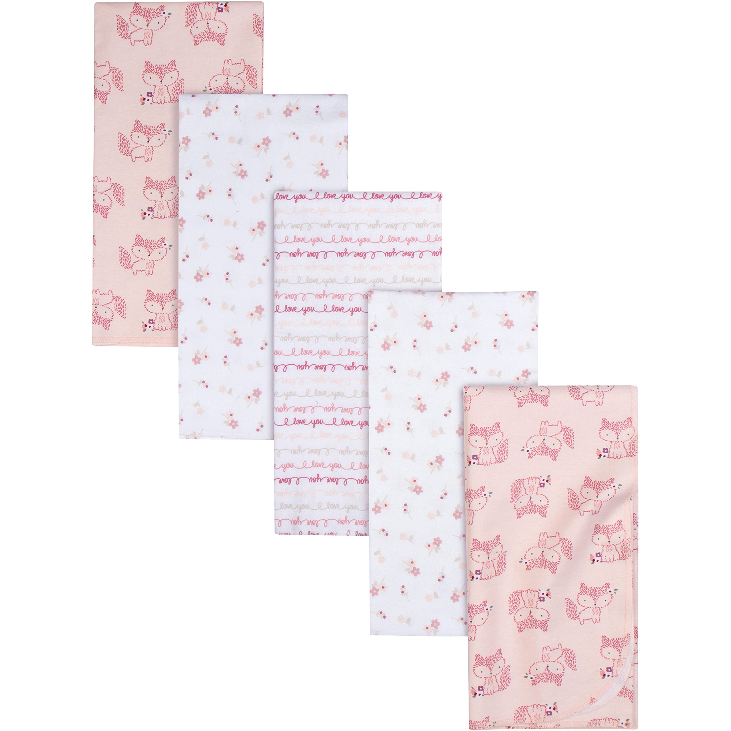 Gerber Boys and Girls Newborn Infant Baby Toddler Nursery 100% Cotton Flannel Receiving Swaddle Blanket, Foxes White, Pack of 5