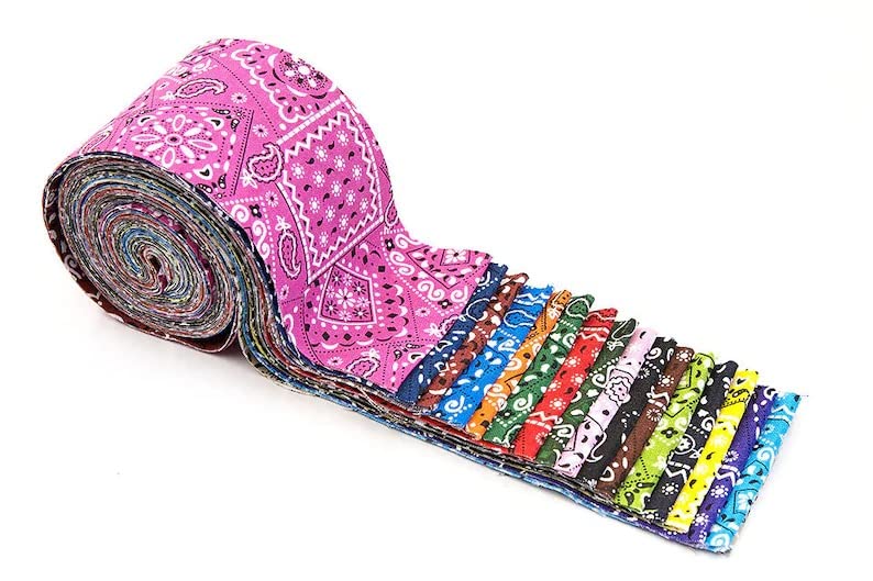 17 Pieces Fabric Cute, Beautiful 2.5 inch Bandana Jelly Roll, Cute 100% Cotton Fabric Quilting Strips 2.5"