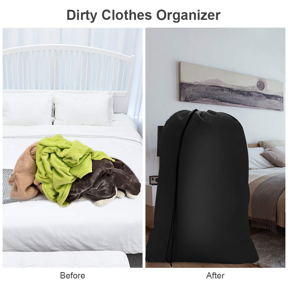 2 Pack Heavy Duty Large Laundry Bag 28 x 45 inch Extra Hamper Bag Dirty Laundry Bags Clothes Organizer Drawstring Cloth Laundry Bag Travel Laundry Bag for Camp Home College Dorm Black
