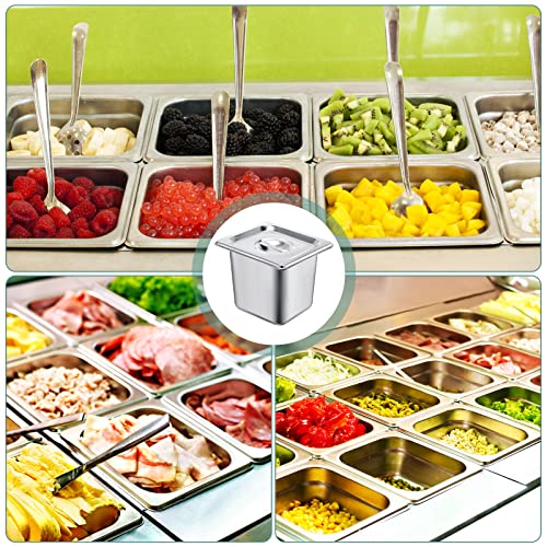8 Pack Stainless Steam Hotel Pan 6 Deep Steam Table Pan with Lid 0.8 mm Thick Stainless Steel Steam Pan Restaurant Anti Clogging Steamer for Party, Restaurant, Hotel (1/6 Size)