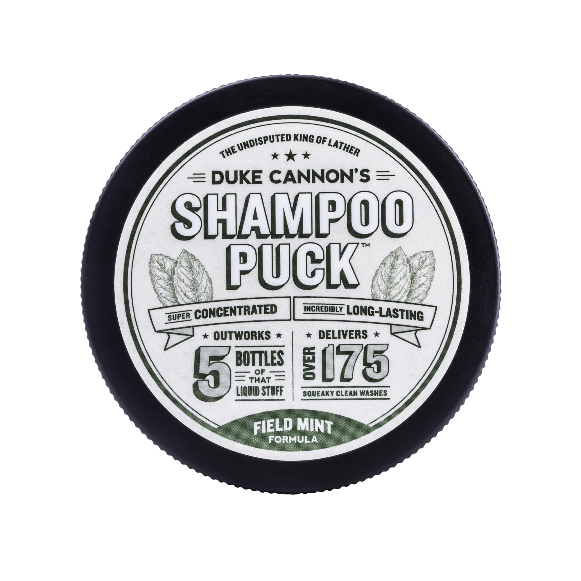 Duke Cannon Men's Shampoo Puck, Field Mint - Big Lather, Eucalyptus Peppermint Fragrance, Argan Oil & Oat Kernel Protein, 4.5 oz.