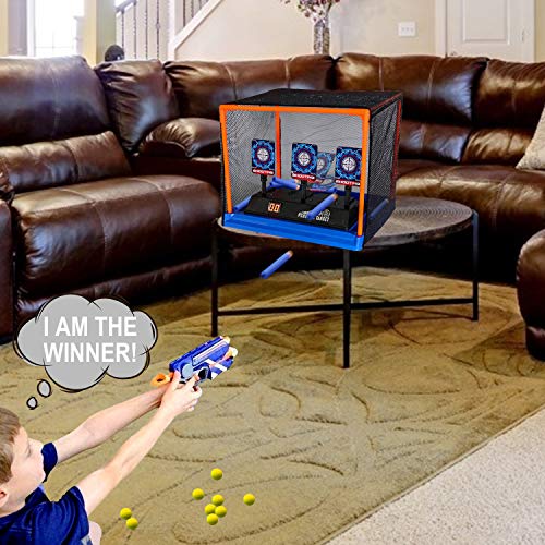 Electronic Shooting Target Scoring Auto Reset Digital Targets for Nerf Guns Toys with a Support Cage & Net, Christmas Birthday Gifts Toy for Kids-Boys & Girls