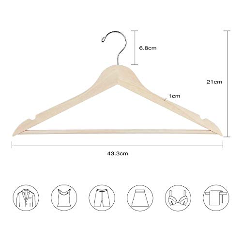 ELONG HOME Solid Wooden Hangers 20 Pack, Wood Coat Hangers with Extra Smooth Finish, Precisely Cut Notches and Chrome Swivel Hook, Wooden Clothes Hangers for Shirt Suit Jacket Dress