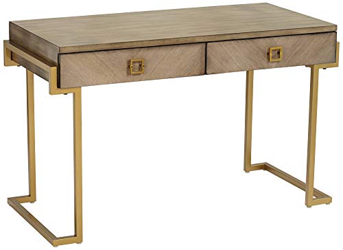 Coast to Coast Wheaton Modern Metal Ash Wood Rectangular Writing Desk 49 1/2" x 23" with 2-Drawer Gold Brown Open Leg for Living Room Bedroom Bedside Entryway House Balcony Office Bathroom