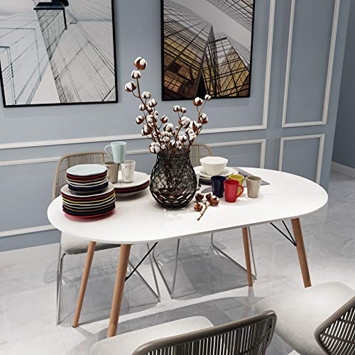 CozyCasa 7.2 inch Farmhouse Dining Table Mid-Century Kitchen Table with Wood Leg Oval Top for Home Office Patio White(Only Table not Include Chairs)-2pack